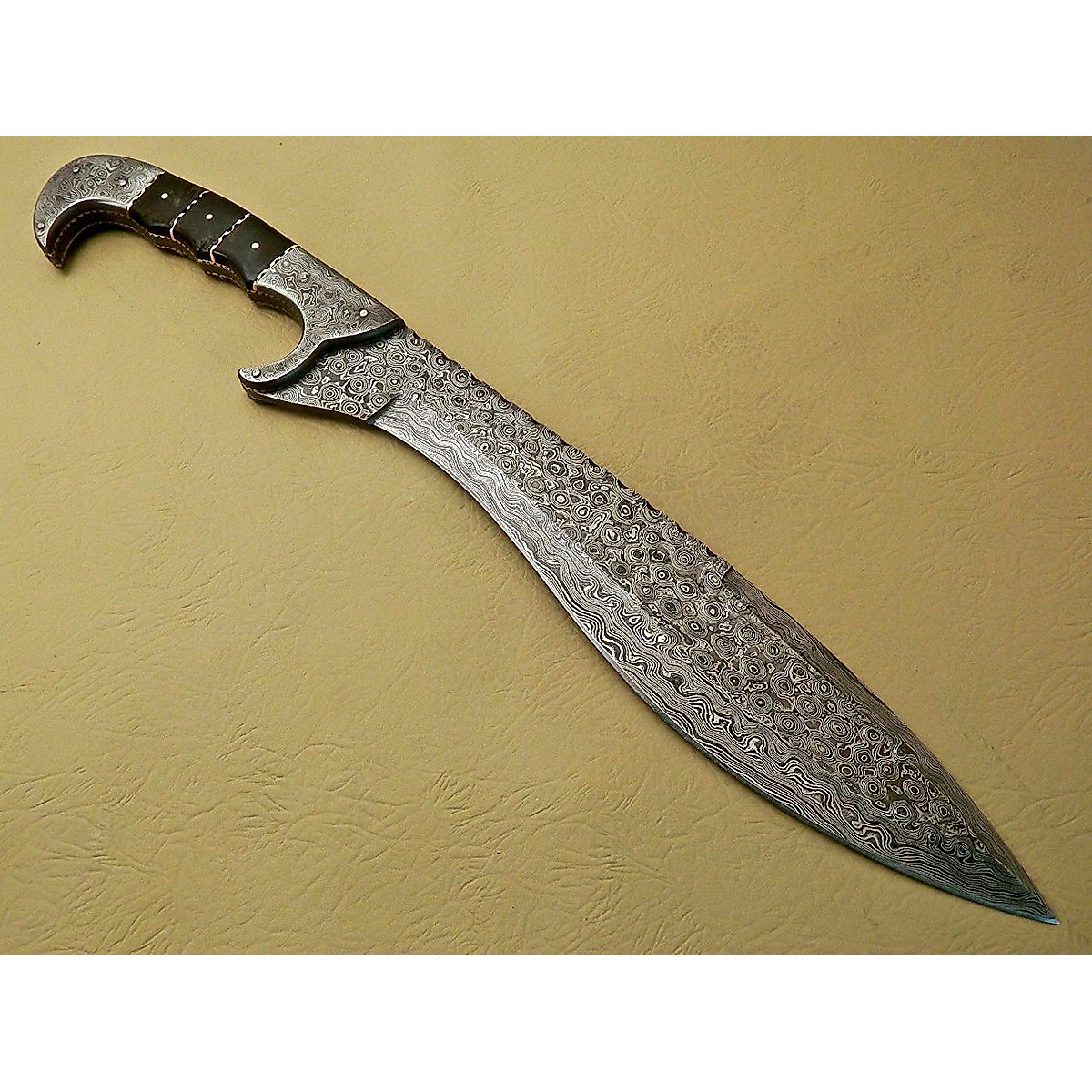 18" Custom Hand Made Damascus Steel Kopis Hunting Bowie Knife Handle Bull Horn HB 21