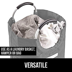 Gorilla Grip Large Laundry Basket, Collapsible Fabric Hamper, Padded Handles, Tall Foldable Clothes Baskets, Durable Linen Bins, Easy Carry Bags, Hampers for Kids Bedroom, College Dorms, 82L, Gray