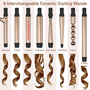Infrared 8 in 1 Curling Iron Set with 8 Ceramic Barrels Interchangeable, Hair Curler Wand for Long Hair, Professional Curling Wand Set with LED Temperature Control, Glove and 2 Hair Clips