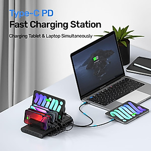 Unitek iPad Charging Station for Multiple Devices, 120W USB Charger Station Organizer with QC 3.0 & PD 60W/18W, 10 Port Fast Charging Dock for iPhone, Kindle, Tablet, Laptop and More
