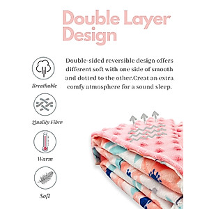 Giggle Angel Baby Plush Minky Blanket Double Layer with Dotted Backing for Baby Girl or Baby Boy (Flower Pattern)