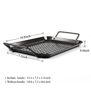 GOOD HELPER 10in Grill Topper for Outdoor BBQ Grill Accessories Grill Prep Trays Nonstick Grill Pan with Holes Handles Veggies Grill Basket for Fish Meat Shrimp Kabobs Vegetable