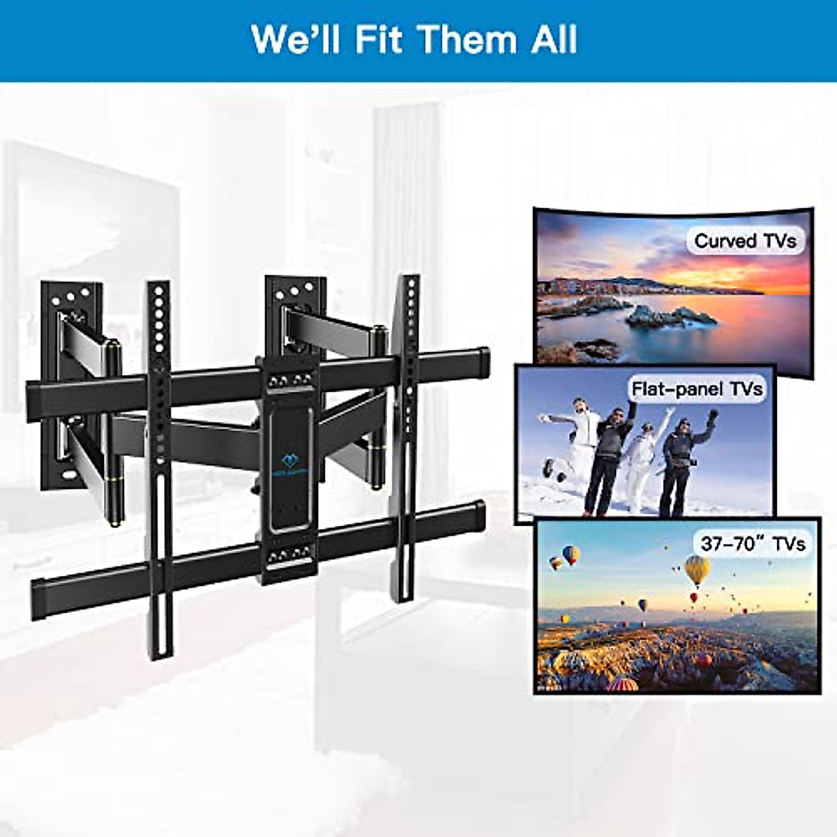 Corner TV Wall Mount Full Motion- Corner TV Bracket Fits 37-70 Inch LED ...