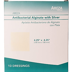 Silver Alginate (Antibacterial Alginate with Silver) 4.25"x4.25" Sterile; 10 Wound Dressings Per Box (1 Box) Areza Medical