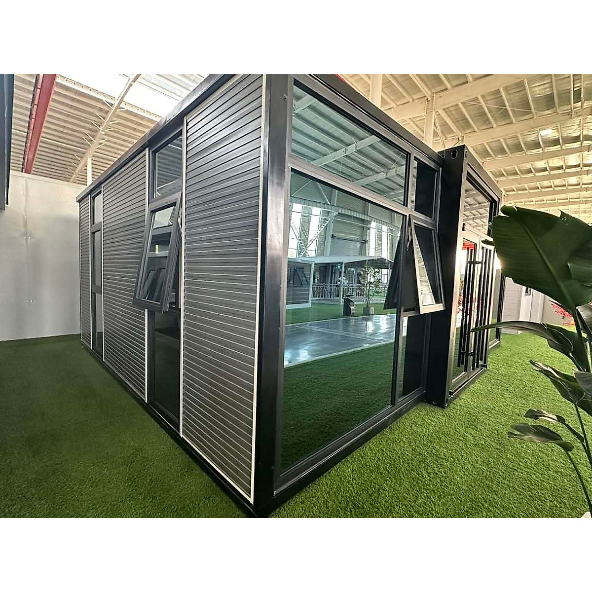 Generic Prefabricated Customizable Mobile House with Lockable Doors and Windows, Outdoor Storage Sheds with Cabinet and Restroom, Spacious Rooms (20FT), Black, 20-FOOTER