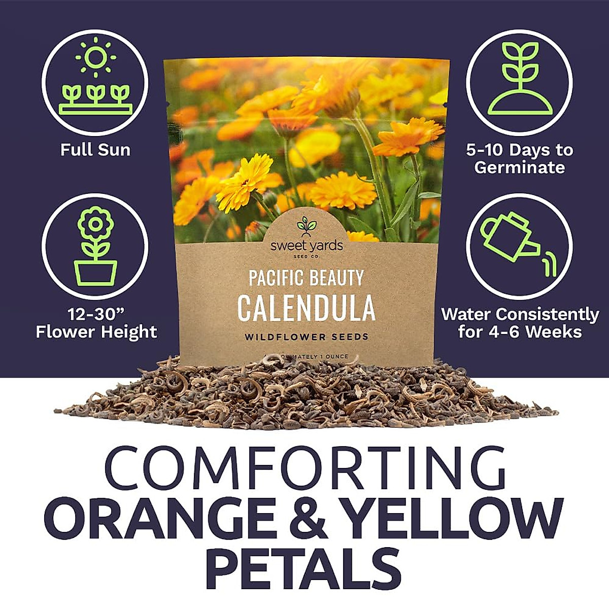Calendula ‘Pacific Beauty Mix’ – Extra Large Packet – Over 3,000 Open Pollinated Non-GMO Wildflower Seeds – Calendula officinalis