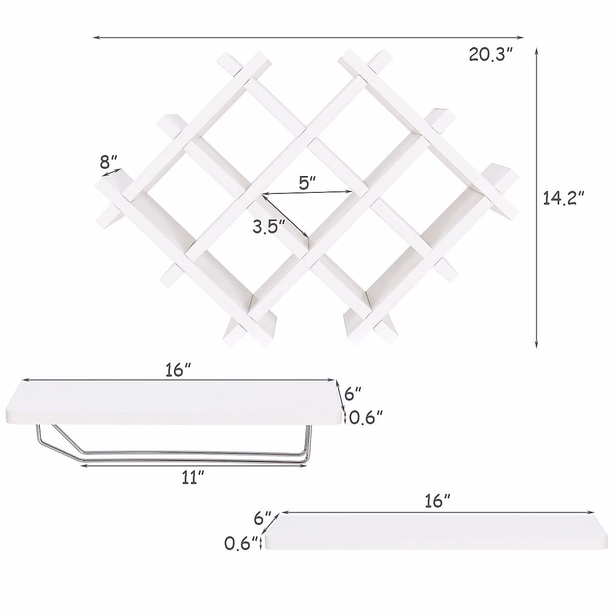 Giantex Wine Rack Wall Mounted Set of 5, Wood Wall Wine Shelf Racks with Glass Holder and Stemware Hanger, Hanging Wine Rack, Wine Storage Display Shelf for Home Bar Kitchen, White