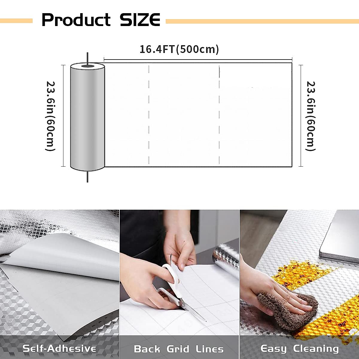 RNBFEIOU Self Adhesive Shelf Liner, Water and Oil Proof Kitchen Drawer Liners, Dirt Resistant Cabinet Liners, Works Perfect on Kitchen Backsplash, Shelves, Drawers, Cabinets, 23.6in x196.8in (Orange)