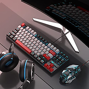 MageGee 75% Mechanical Gaming Keyboard with Blue Switch, LED Blue Backlit Keyboard, 87 Keys Compact TKL Wired Computer Keyboard for Windows Laptop PC Gamer - Grey/Black