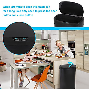 13 Gallon Touch Free Automatic Stainless Steel Trash Can Garbage Can Metal Trash Bin with Lid for Kitchen Living Room Office Bathroom, Electronic Motion Sensor Automatic Trash Can - Black
