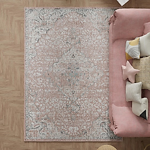 Rugs America Harper HY50B Pink Amaranth Transitional Vintage Non-Shedding Living Room Bedroom Nursery Dining Home Office Area Rug, 4'0"x6'0" Oval