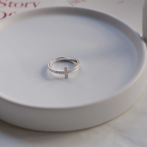 Cross Rings for Women Purity Ring Sterling Silver Thumb Dainty Simple Mothers Day Mother Daughter Christian Jewelry Personalized Engraved Custom Name Rose Gold Band CZ Cubic Zirconia