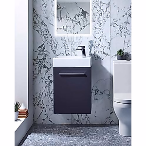 AMASHEN 18" Wall Mount Bathroom Sink, Floating Vanity Unit Sink, Small Rectangular Ceramic Cloakroom Wash Basin, White, Right Hand