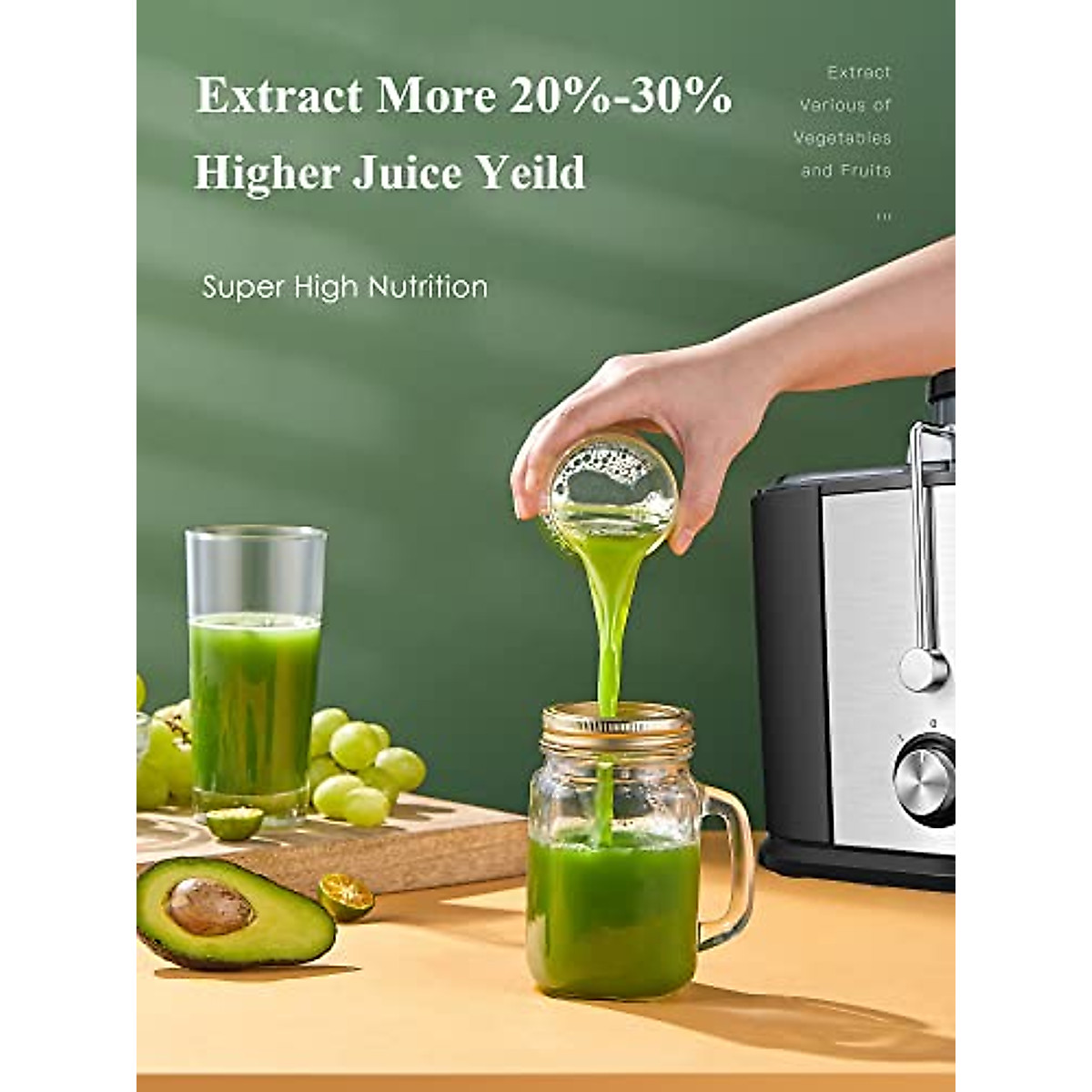 Juicer, Juicer Machines Easy to Clean, 3" Feed Chute Juicer Extractor for Whole Vegetable and Fruit, 2 Speeds Control for Soft & Hard Fruits, With Brush Easy to Clean, Anti-drip & Anti-slip Function
