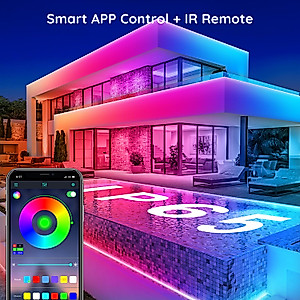 Aulimhti 60Ft Outdoor Waterproof LED Strip Lights,Music Sync RGB IP65 Led Lights with App Control and Remote,Color Changing Waterproof Led Rope Lights for Outdoor,Balcony,Roof,Garden,Stairs Party