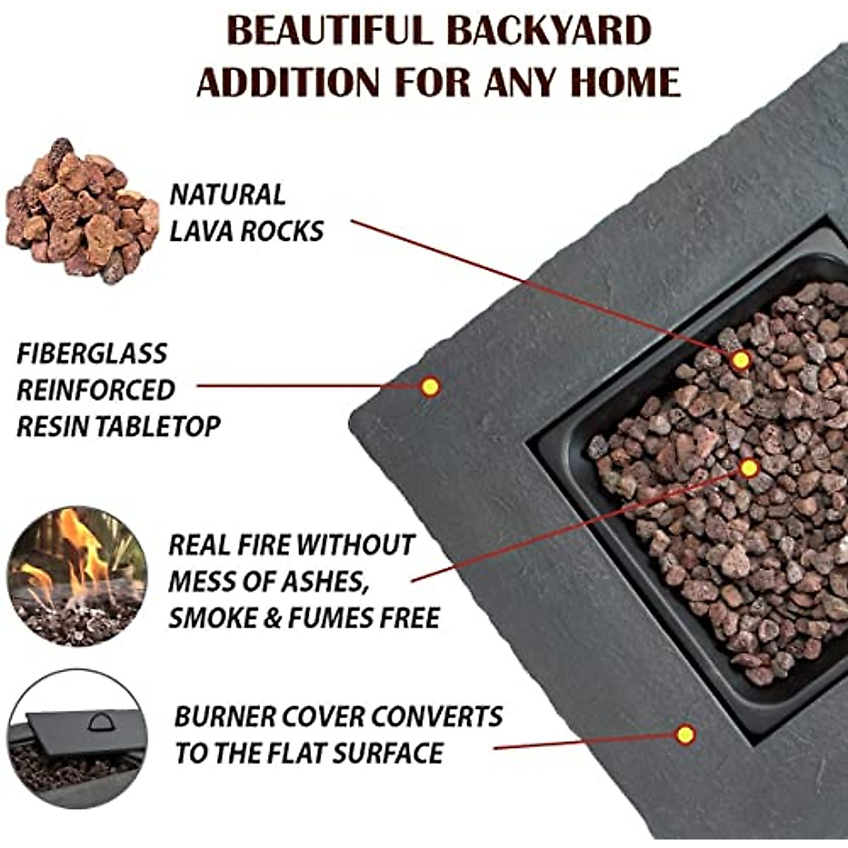 Endless Summer Propane Fire Pit Table 30 Inch Outdoor Gas Fire Pit, 50,000 BTU with Rock-Like Top, Cover, Lid, and Lava Rocks, Add Warmth and Ambiance to Your Backyard, Patio, Deck