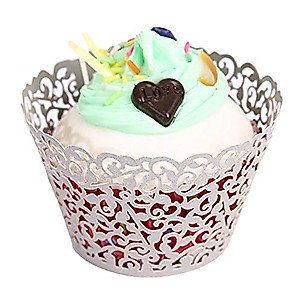 GOLF 100Pcs Cupcake Wrappers Artistic Bake Cake Paper Filigree Little Vine Lace Laser Cut Liner Baking Cup Wraps Muffin CaseTrays for Wedding Party Birthday Decoration (White)