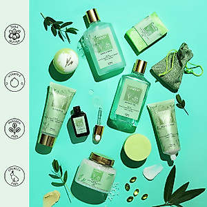 Tea Tree Bath Set - Luxury Home Spa Set with Calming Mint Fragrance – 15 pc Relaxation Gift Basket with Tea Tree Bath Oil,Shower Gel, Bubble Bath, Handmade Soap, Steamer Tablet, Potpourri & More