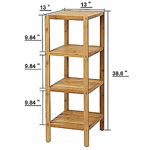 kinbor 4-Tier Bamboo Shelf Narrow Bathroom Shelf Organizer - Flower Plant Stand, Corner Bamboo Shelf for Living Room Bathroom Kitchen