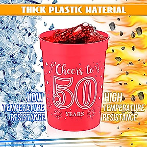 Gejoy 40 Pcs 8 Oz Birthday Cups Plastic Stadium Cups Pink and Gold Birthday Party Favors for Men Women Wedding Anniversary Party Decorations Supplies (50th)