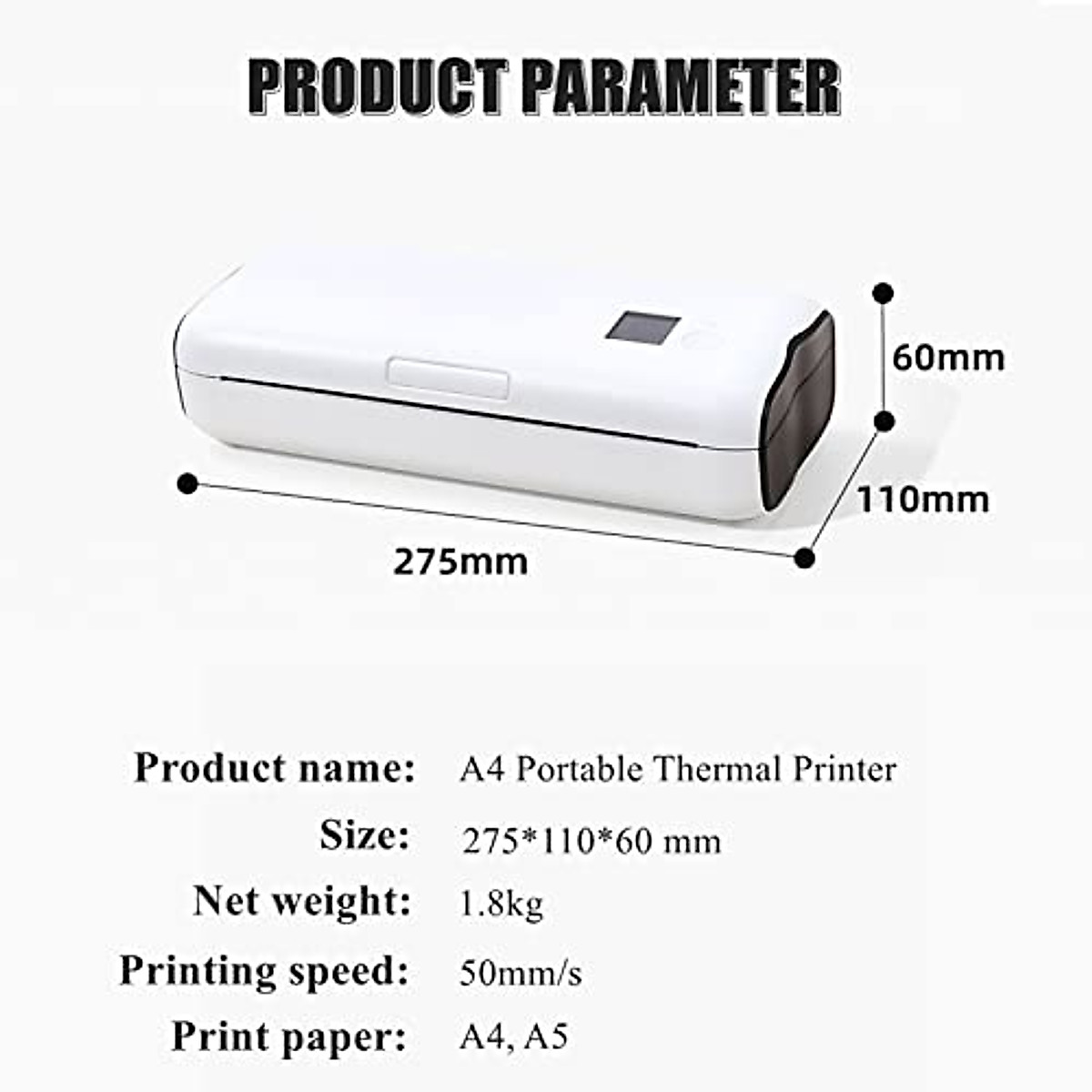 RTLR Mini Thermal Printer, Portable A4 Thermal Printer, Transparent Printing, 2600mAh Battery, High Efficiency, 203 DPI per Store (US Plug)