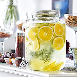 Beverage Dispenser Mason Jar with Lid Leak free 1 Gallon, Entertainment Glassware for Water, Juice, Cold Drinks & More