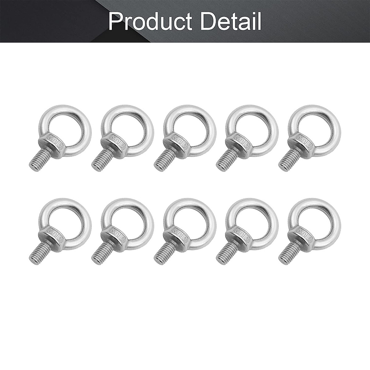 MroMax 10Pcs M10 Lifting Eye Bolts 304 Stainless Steel Male Thread Ring Shaped Metric Eyebolt Fastener for Engineering Lifting Machinery Silver Tone
