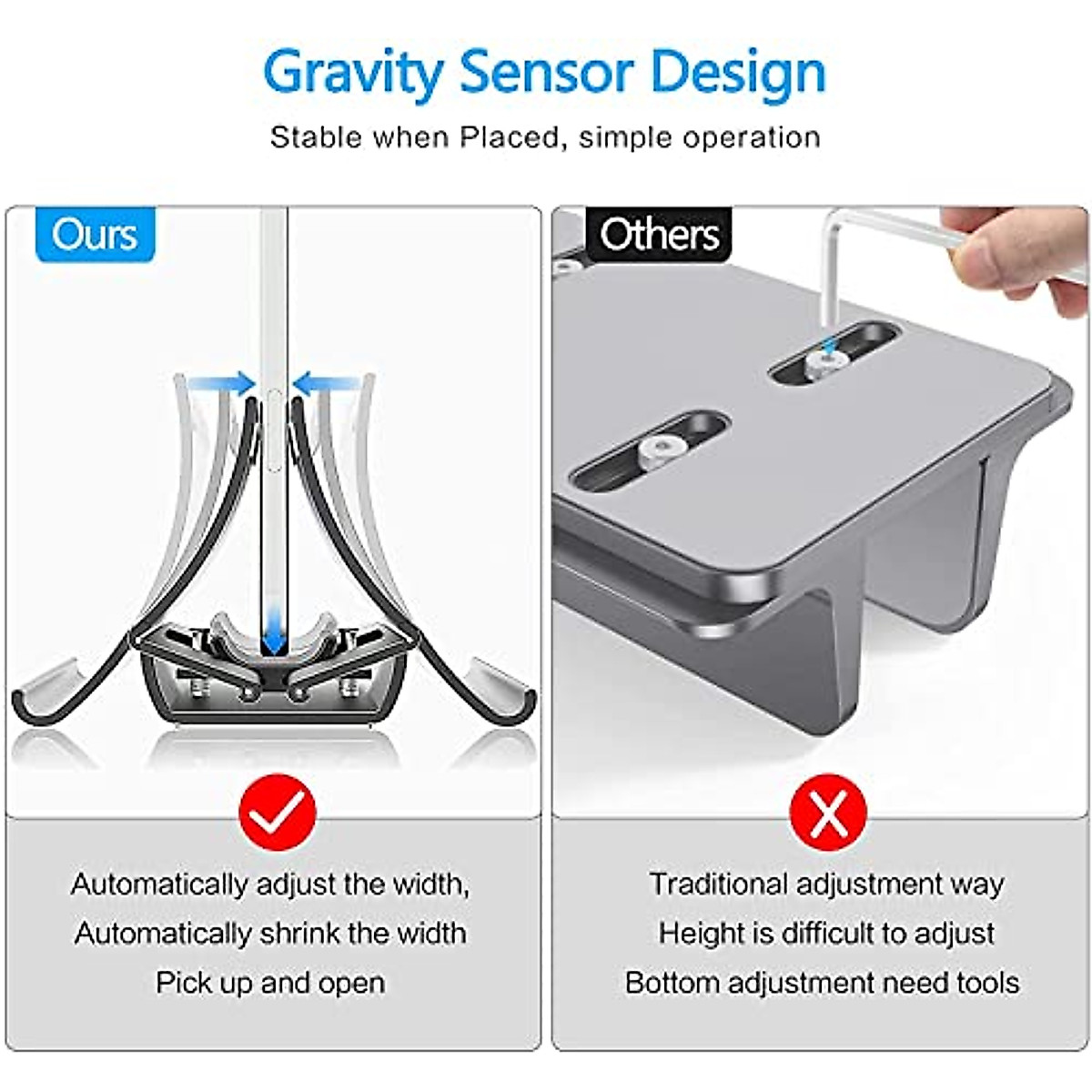 ivoler Auto-Resize Aluminum Vertical Laptop Stand Desktop for Gravity Locking Holder Dock Save Space for Desk Organizers and Storage(Up to 17.3 inches), Fits All MacBook/Air/HP/Dell/Samsung, Silver