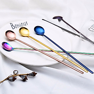 Long Handle Spoon mixing spoon 9.45-Inch Stainless Steel Spoon Iced Tea Spoons Coffee Spoon Ice Cream Spoon Cocktail Stirring Spoons 6PCS (Gold)