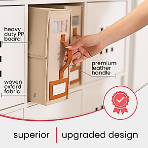 Wyliepop 4-Pack Bed Sheet Organizers, Premium Bedsheet Organizers and Storage with Leather Handles & Borders, Woven Oxford Fabric, Heavy Duty Zipper - 14.9"x12.6"x4.7" Linen Bedsheet Organizer Boxes