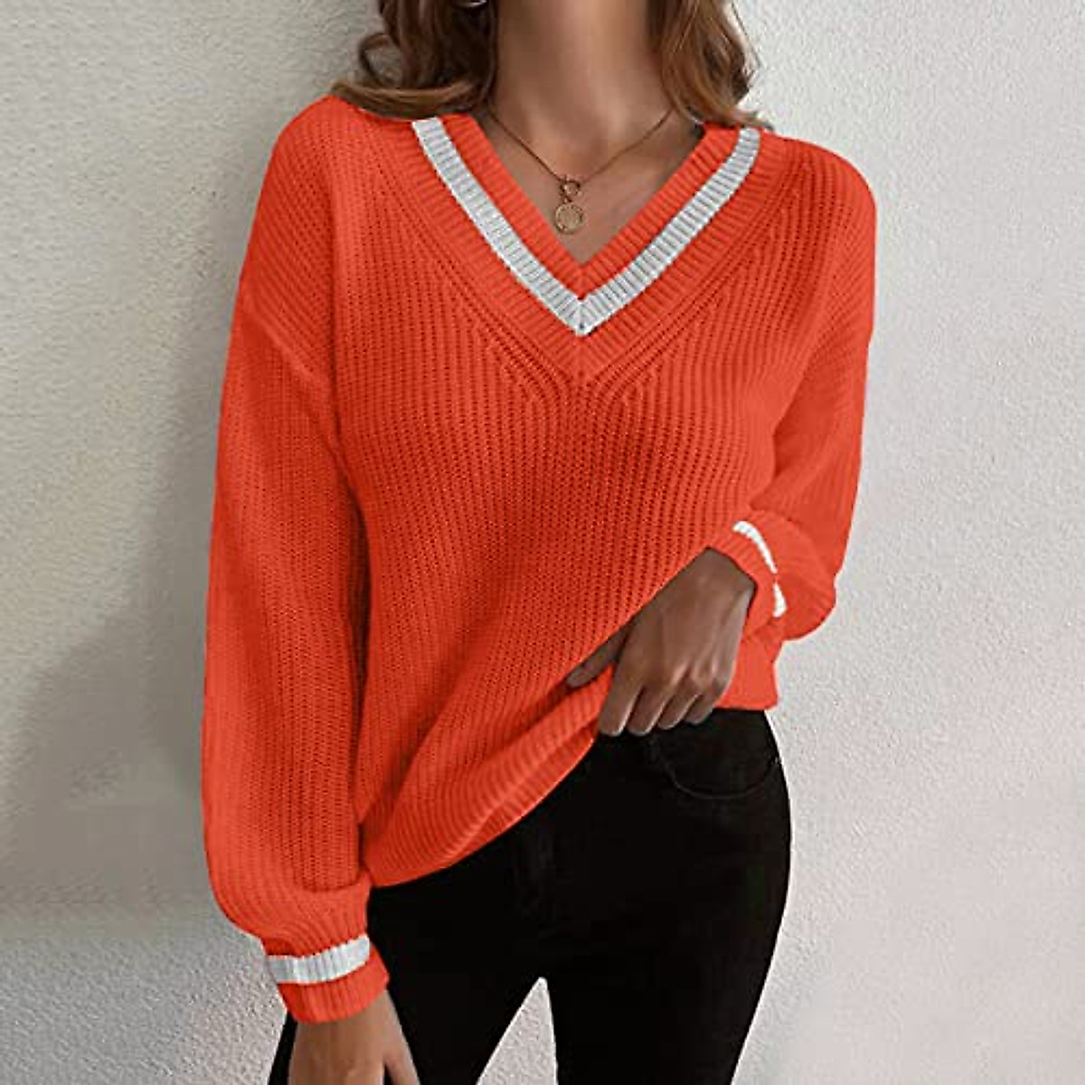 Dorocki V Neck Sweater Women Casual V Neck Long Sleeve Knitted Elegant Warm Sweater Solid Color Pullover Shirt