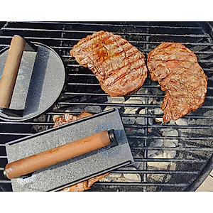 BBQ Future Round Burger Press and Rectangle Cast Iron Grill Press for Blackstone, Weber, Ninja, Royal Gourmet, Pit Boss Grills etc, Wood Handle Smash Steak Meat Weight Griddle Press (7.1" & 8.3x4.3)