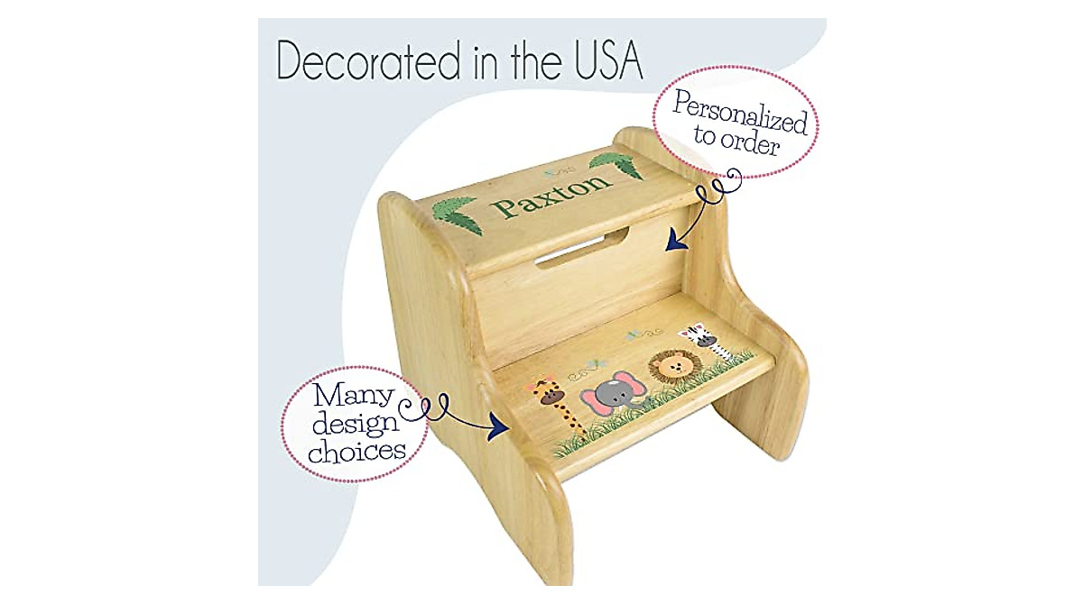 Personalized Wooden Jungle Animals Step Stool for Boys