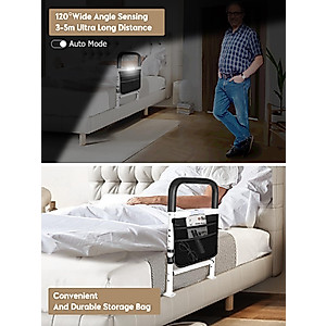 YEEGO DIRECT Bed Rails for Elderly Adults Safety, Height Adjustable Bed Assist Rail for Seniors, Bedside with Storage Pocket and LED Induction Light, Fit Twin Bed Support Up to 400lbs