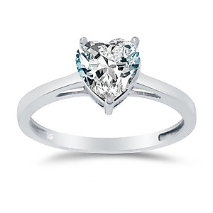 Size - 7.5 - Solid 14k White Gold Heart Cut One Single Stone Solitaire Wedding Engagement Ring CZ Cubic Zirconia 1.50ct.