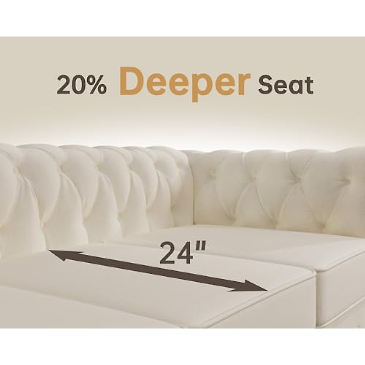 Morden Fort [2-Year-Service] Sofa Couch [No Sagging] Velvet Couch 24'' Deep Seat Comfy Couches for Living Room Sofas Firm Soft Velvet Sofa Pet-Friendly Chesterfield Modern Sofa Beige