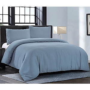 Pure Bedding Duvet Cover Queen [3-Piece, Ash Blue] - 1 Comforter Protector with Zipper Flap and 2 Pillow Shams - Hotel Luxury 1800 Brushed Microfiber - Ultra Soft, Cool and Breathable Comforter Cover