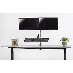 VIVO Black Dual Monitor Sit-Stand Height Adjustable Workstation, Standing Desk Mount with Pneumatic Spring, Holds 2 Screens up to 32 inches STAND-SIT2B