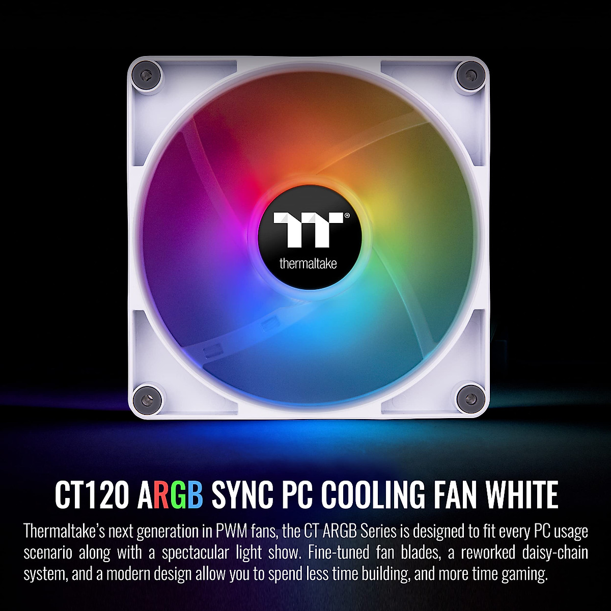 Thermaltake CT120 ARGB Sync PC Cooling Fan White (2-Fan Pack), 5V Motherboard Sync, 16.8 Million Colors 9 Addressable LEDs, 120 mm Hydraulic Bearing Case/Radiator Fan, CL-F153-PL12SW-A