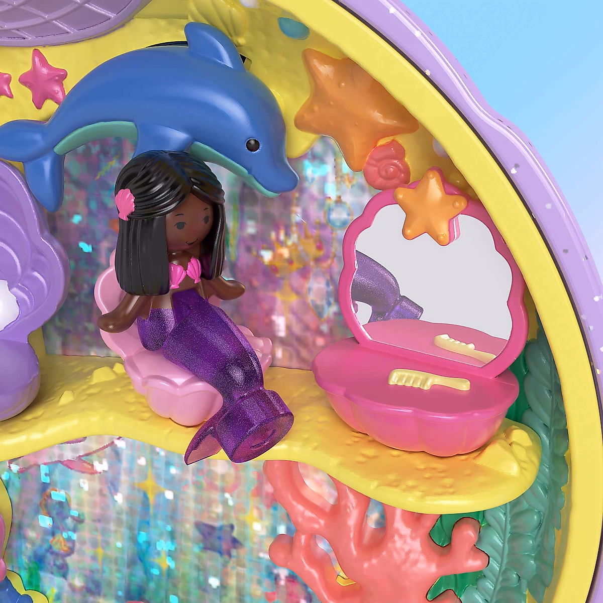 Polly Pocket Keepsake Collection Mermaid Dreams Collectible Compact, Under-The-Sea Theme, Special Box, 2 Mermaid Dolls, Wearable Ring & More, Collectible Gift, Ages 4 Years Old & Up