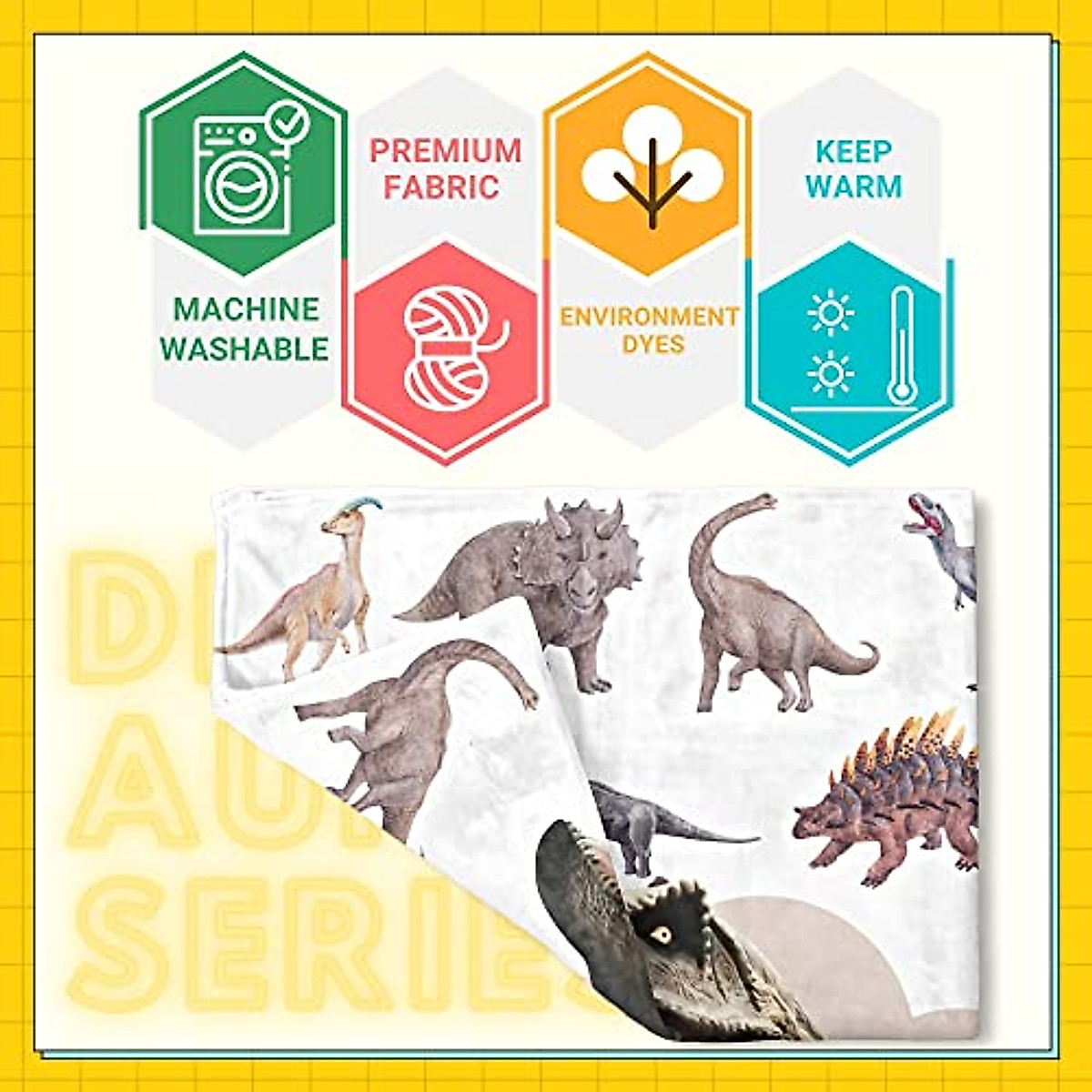 Dinosaur Blanket for Boys，Jurassic World Adults Dino Blanket，Soft Cozy Warm Throw Fleece Blanket for Couch Sofa Bed (Dinosaurs White, 60" L x 50" W)