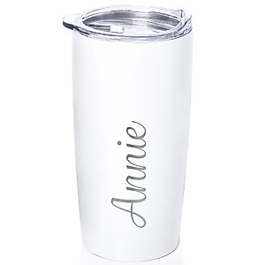 Lifetime Creations Personalized Tumbler with Name (White): Insulated Stainless Steel Coffee Tumbler, Custom Engraved Coffee Travel Mug with Lid, 20 Ounce Cup, Christmas Gifts for Employees