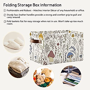 Kigai Mushroom Storage Basket Collapsible Rectangle Storage Bin Shelves Basket Organizer with Leather Handle for Closet, Office, Nursery, Home Decor