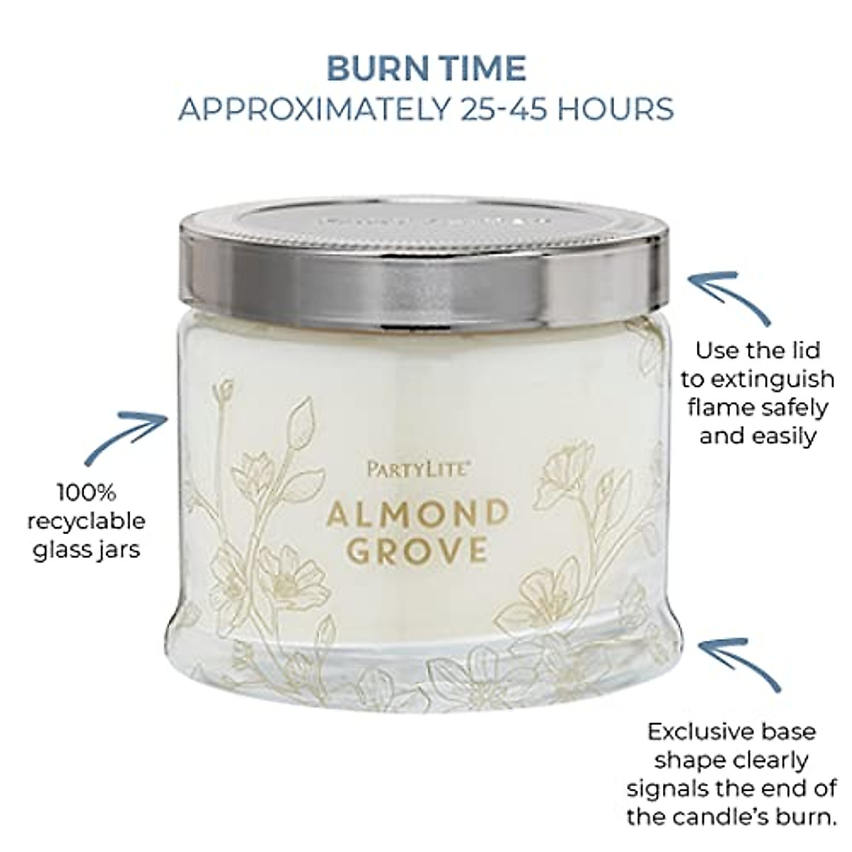 PartyLite Almond Grove 3-Wick Jar Candle, Highly Fragranced Clean Burning Glass Candle, 25-45 Hours Burn Time (Almond Grove)
