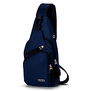 Seoky Rop Men Women Sling Backpack Nylon Water Resistant Shoulder Chest Crossbody Sling Bag with USB Charging Port Small Dark Blue