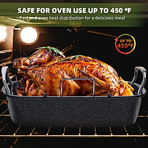 RavisingRidge Roasting Pan with Rack, 17 x 13 Inch Nonstick Turkey Roaster with Steel Handles – Ideal for Ovens, Lasagna, Meat & Vegetables, Perfect for Thanksgiving & Christmas (Black)