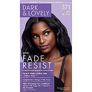 SoftSheen-Carson Dark and Lovely Fade Resist Rich Conditioning Hair Color, Permanent Hair Color, Up To 100 percent Gray Coverage, Brilliant Shine with Argan Oil and Vitamin E, Jet Black