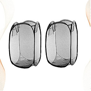 Yardwe Popup Mesh Laundry Basket, 2PCS Collapsible and Portable Clothes Washing Laundry Hamper for Laundry Room, Bathroom, Kids Room, College Dorm or Travel (Black, 30x30cm)