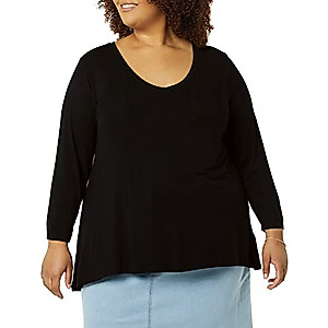 Amazon Essentials Women's 3/4 Sleeve V-Neck Swing T-Shirt (Available in Plus Size), Pack of 2, Black, 3X