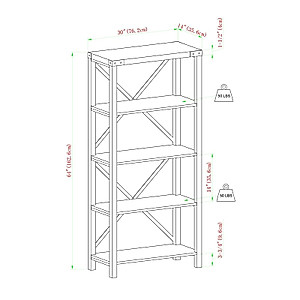 Walker Edison Andersen Urban Industrial Metal X Back 4 tier Bookshelf, 64 Inch, Grey Wash